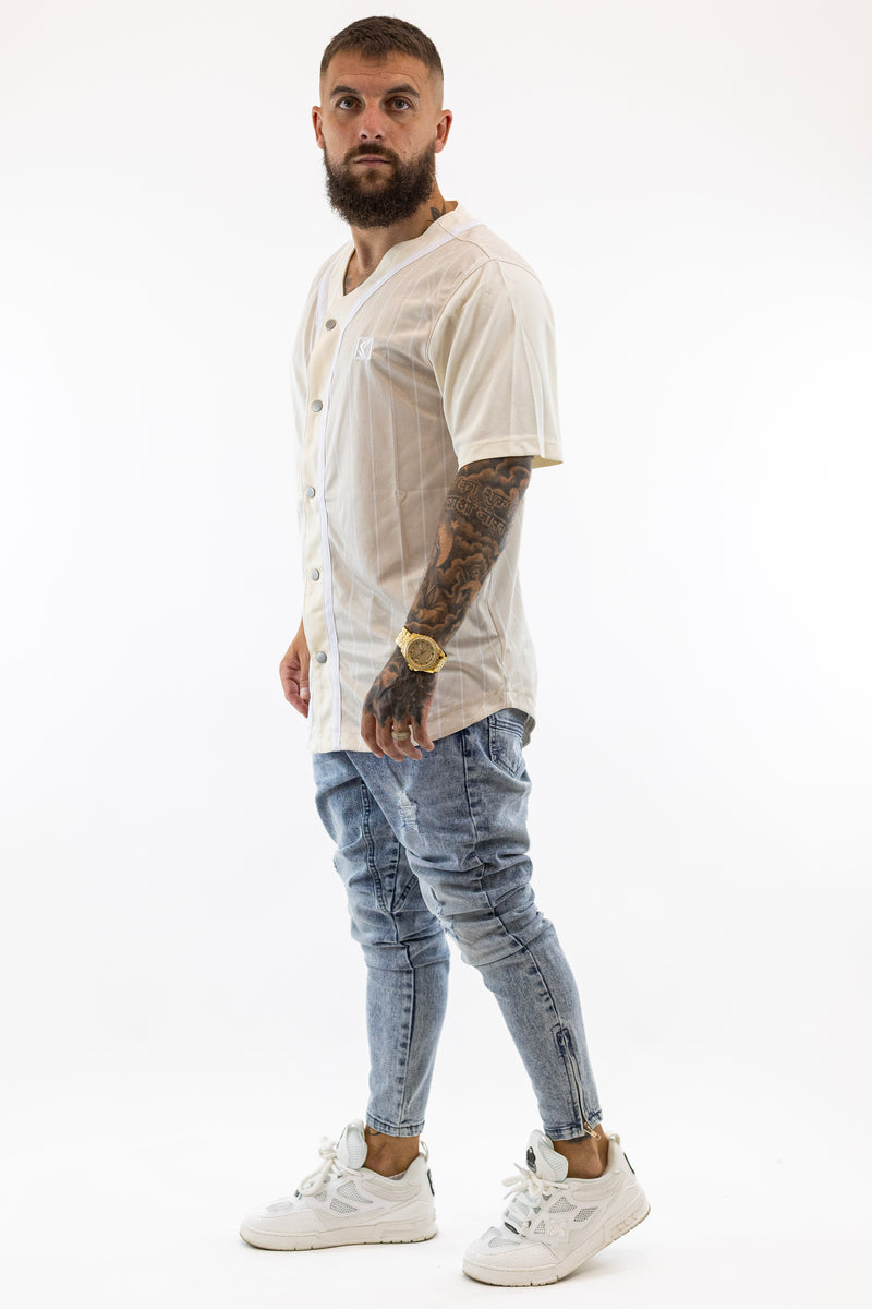 Block Pinstripe Baseball Shirt Off Karl Kani